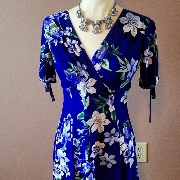 Chaps | Dresses | Chaps Royal Blue Floral Print Dress | Poshmark